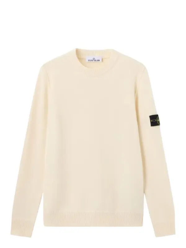 Stone Island Wool Sweater With Logo Patch - White