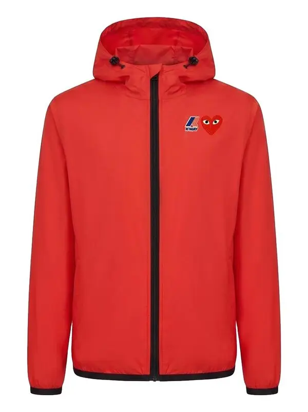 Play Comme Des Garcon Full-zip Hooded Jacket With Iconic Heart Logo - Red