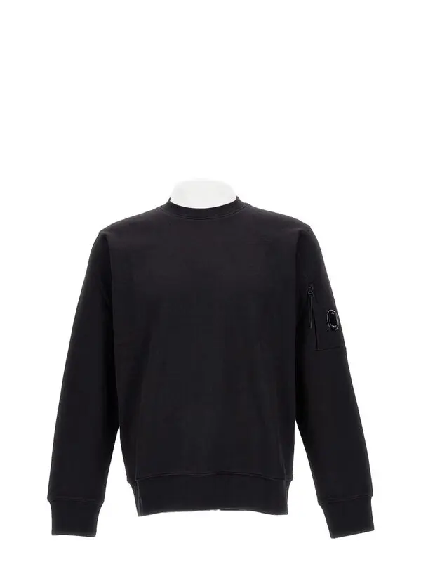 C.P. COMPANY Diagonal Raised Fleece Crewneck Sweater With Lens Detail - Black