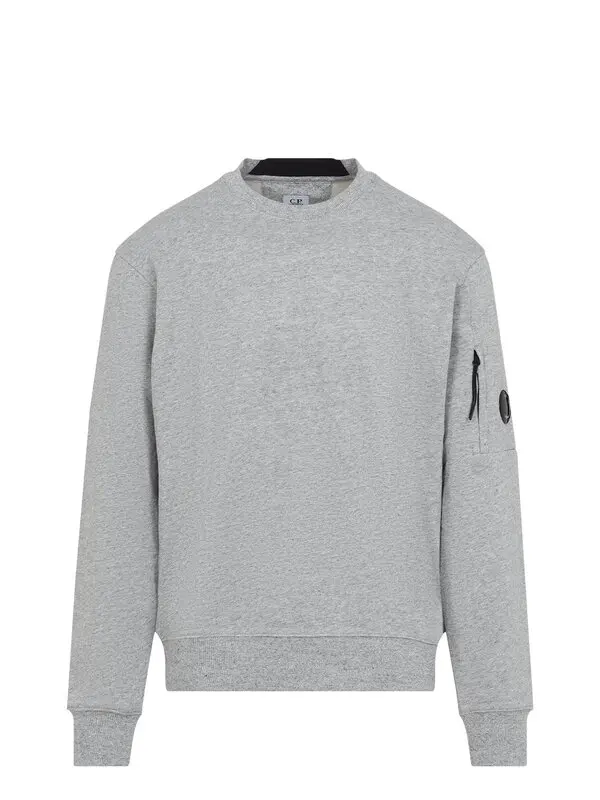 C.P. COMPANY Diagonal Raised Fleece Crewneck Sweater With Lens Detail - Greystone
