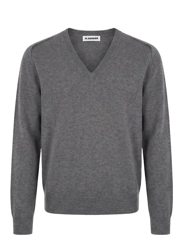 JIL SANDER 100% Cashmere V-neck Jumper - Basalt
