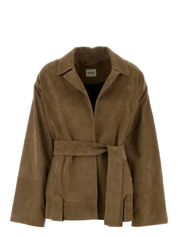 Khaite Biscuit Suede Alder Jacket With Belted Waist - Camel