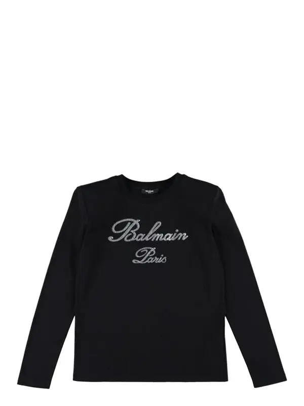 Balmain Long Sleeve Cotton T-shirt With Logo - Black/silver