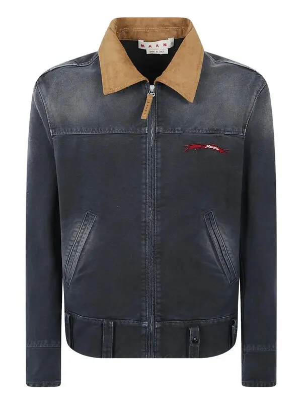 Marni Classic Button-down Jacket With Suede Collar - Black