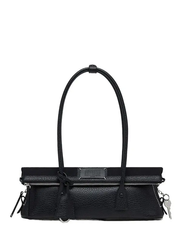 MAISON MARGIELA Embossed Grained Leather Handbag With Round Handles And Removable Strap - Nero