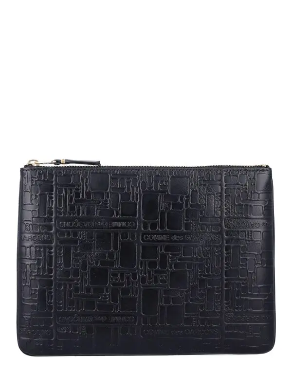 Comme Des Garçons Embossed Leather Logo Pouch Clutch - Nero