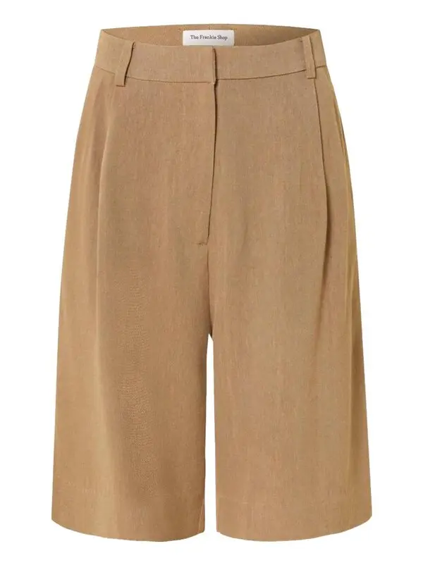 THE FRANKIE SHOP Linen Blend Bermuda Shorts - Camel