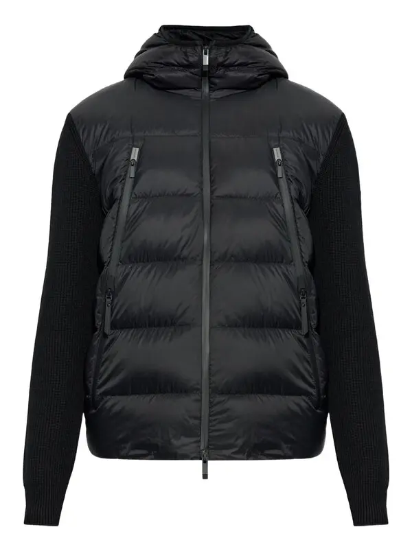 Moncler Hybrid Down Jacket With Quilted Front And Knit Sleeves - Black