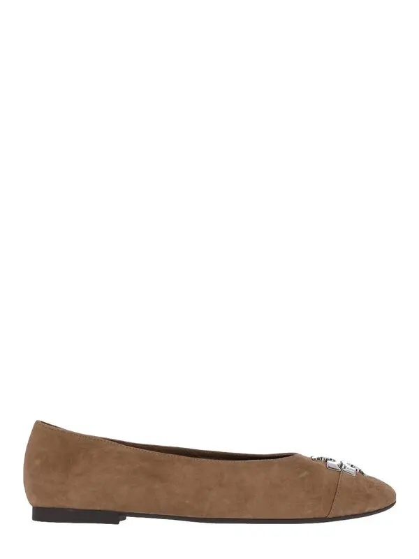 Tory Burch Suede Ballet Flats With Metallic Toe Detail - Beige