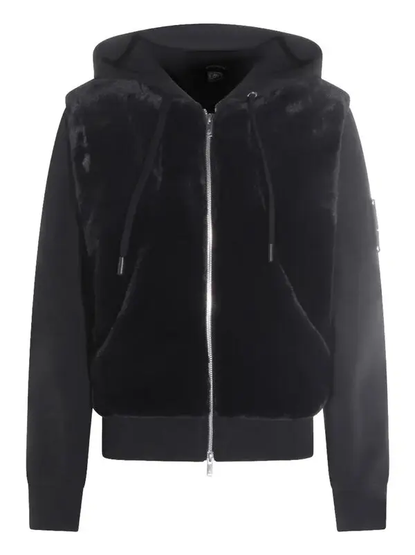Moose Knuckles Rosylyn Bunny Zip-up Hoodie With Fur Accents - Black