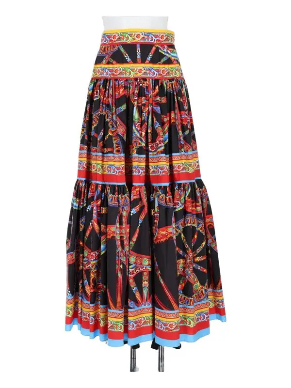 Dolce & Gabbana Printed Tiered Cotton Maxi Skirt - Multicolour