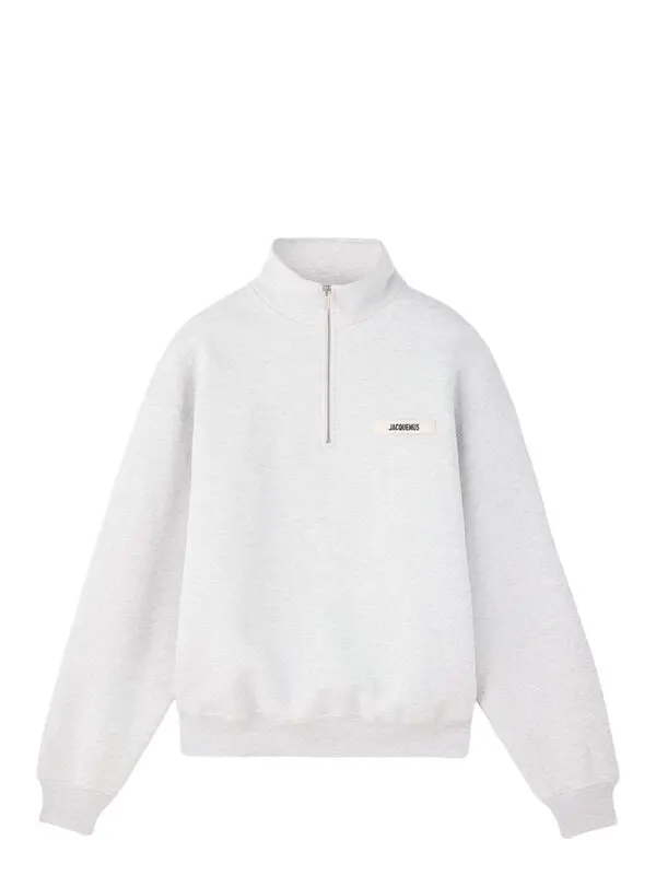 Jacquemus Textured Grosgrain Knit Quarter Zip Sweater - Grey2