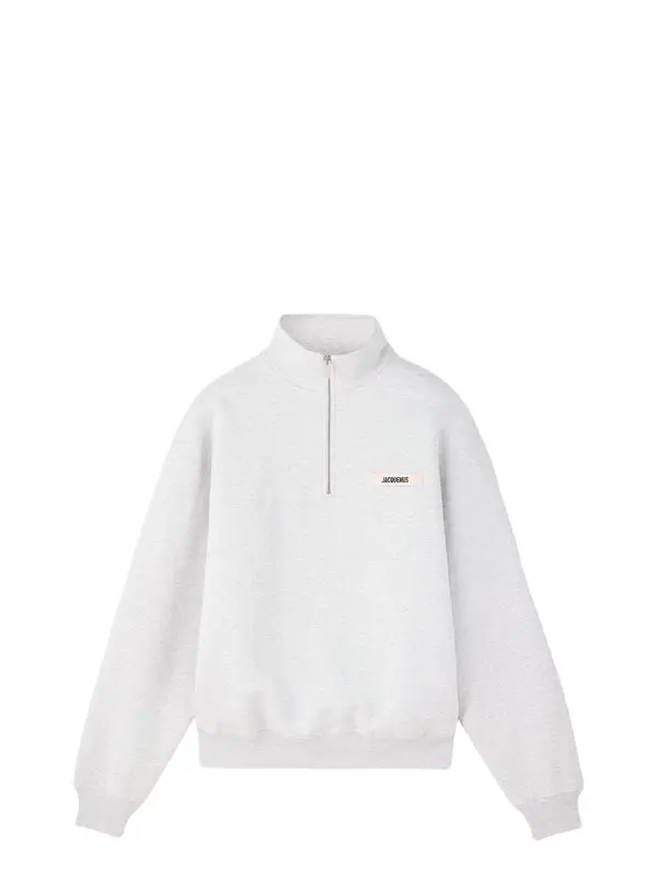 Jacquemus Textured Grosgrain Knit Quarter Zip Sweater - Grey2