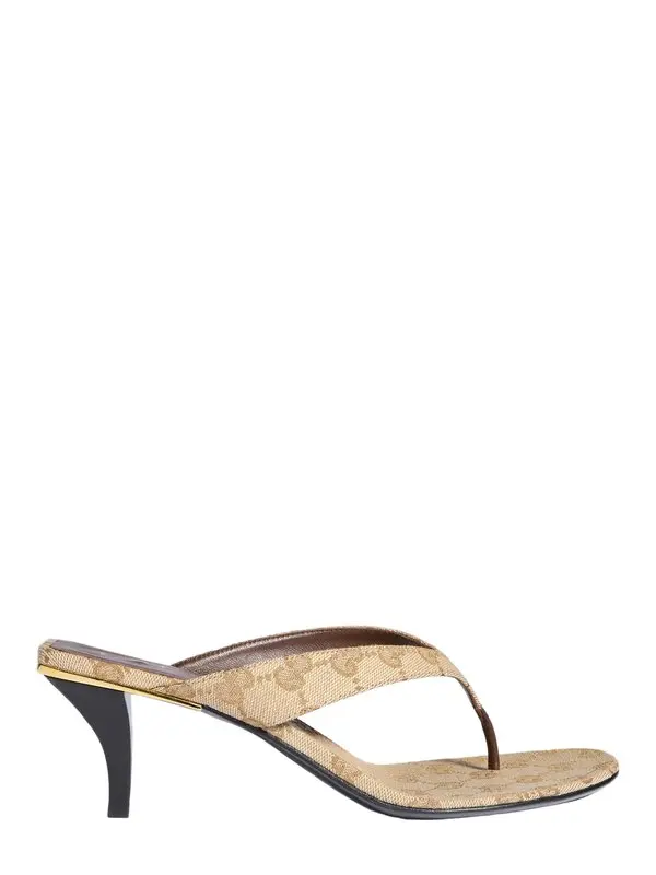 Gucci Almond-toe Mid-heel Sandals With Tonal Detailing - Beige