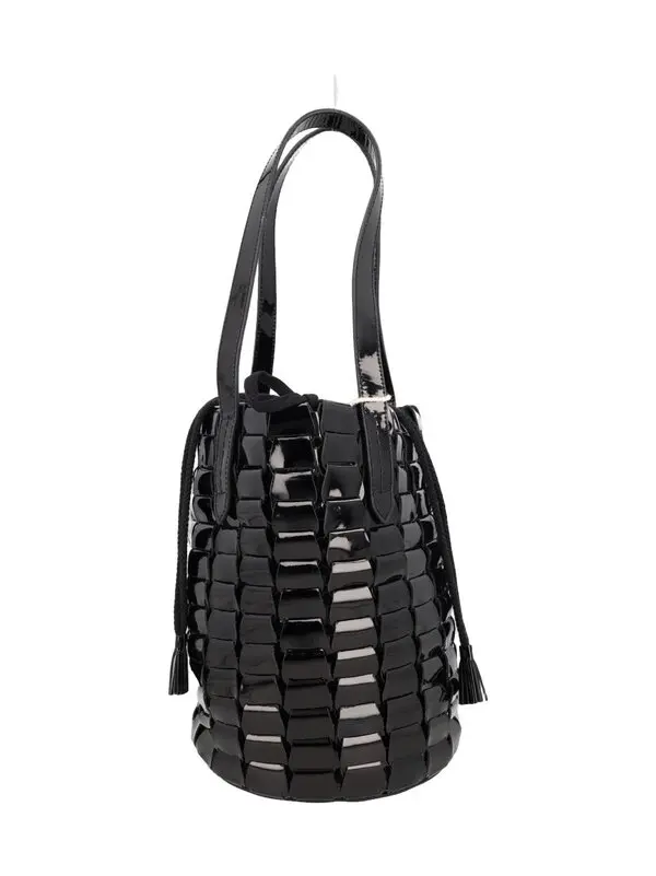 Dragon Diffusion Patent Leather Woven Bucket Bag - Black