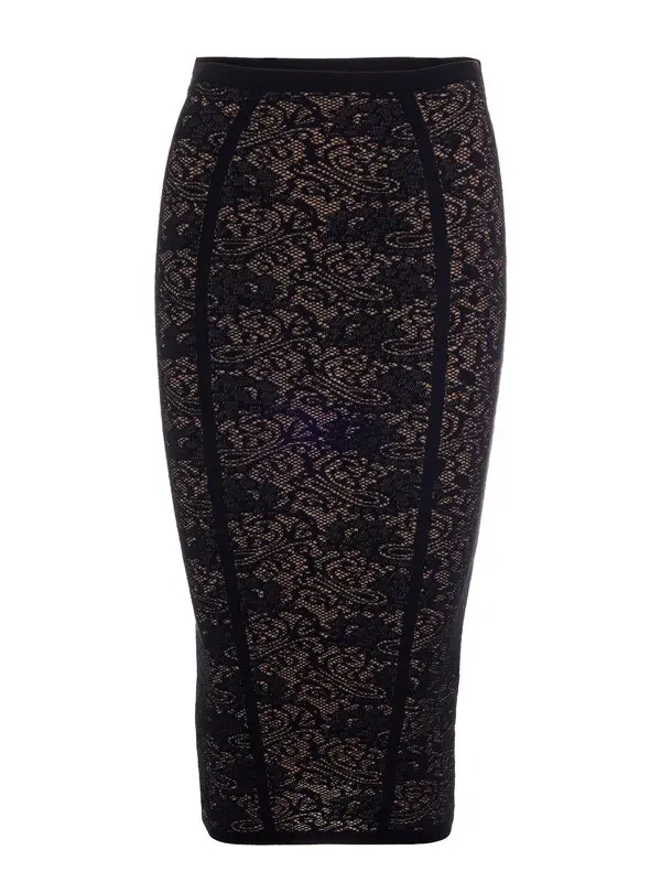 Elisabetta Franchi Lace Overlay Pencil Skirt - Nero/pelle