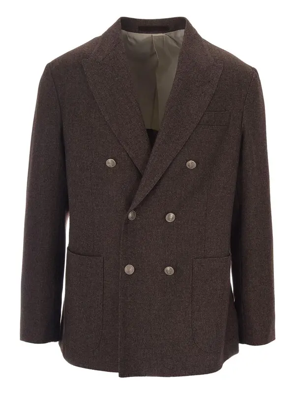 Eleventy Double-breasted Wool-blend Blazer - Moro