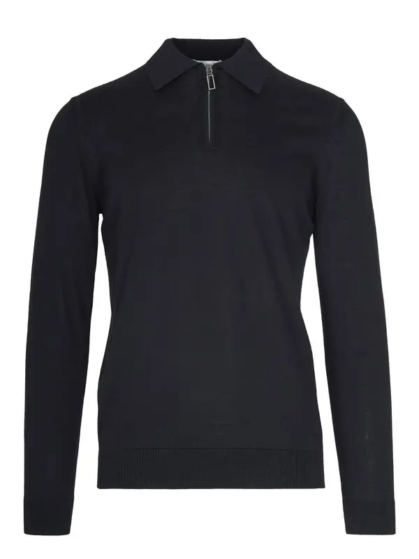 PAOLO PECORA Long Sleeve Half-zip Knit Polo - Nero