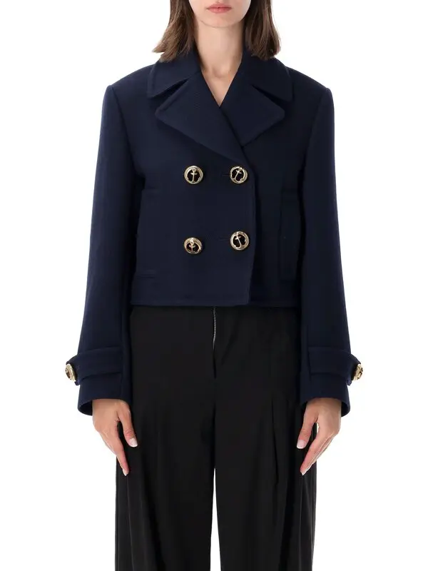 Balenciaga Double-breasted Cropped Wool Jacket - Blu