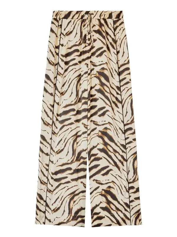 GANNI Printed Stretch Satin Wide Leg Pants - Egret