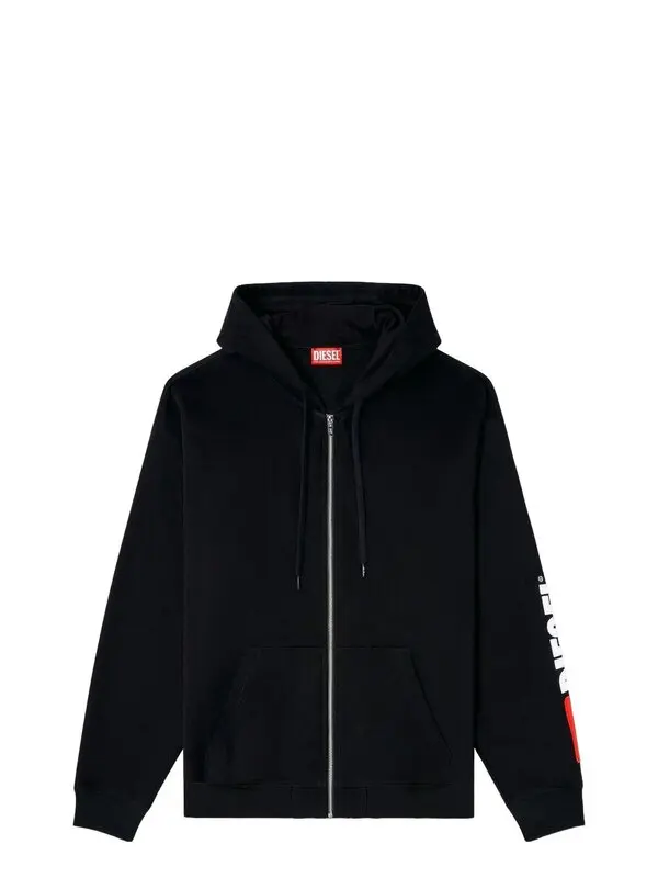 DIESEL® Zip-up Hooded Sweatshirt With Ribbed Cuffs - Deep/black