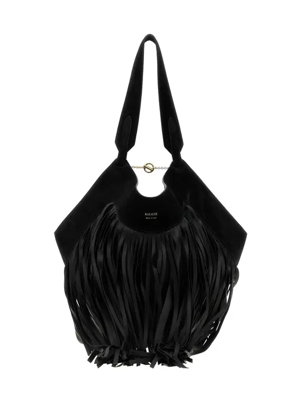 Khaite Lotus Small Fringe Mini Tote Handbag - Black