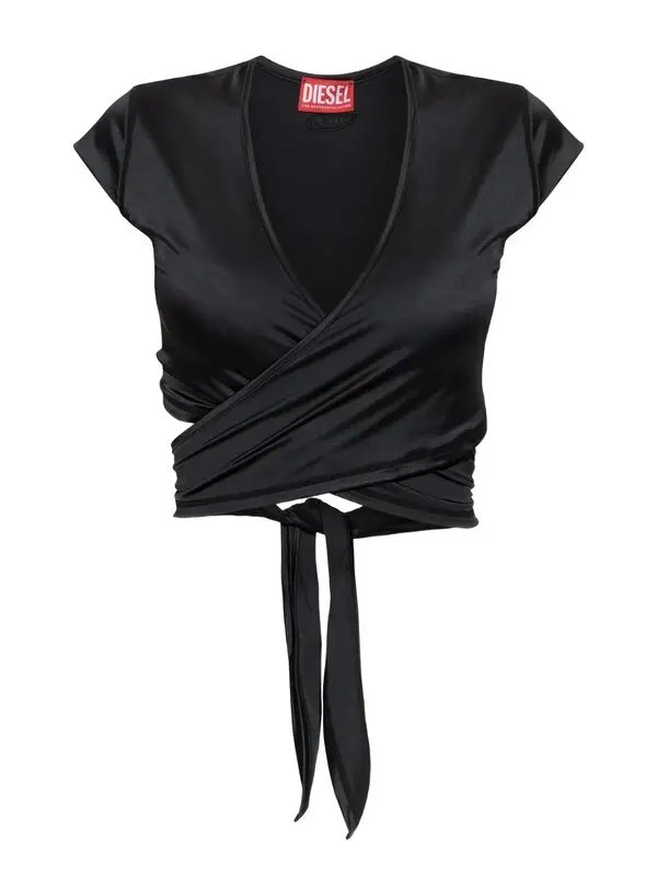 DIESEL® Wrap V-neck Short Sleeve Crop Top - Nero