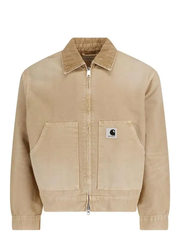 Carhartt Work In Progress Canvas Work Jacket With Corduroy Collar - Beige