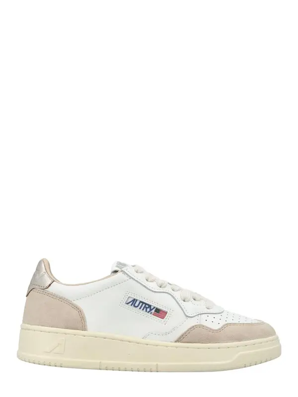 AUTRY Medalist Suede & Leather Tennis Sneakers With Gold Heel Tab - Bianco