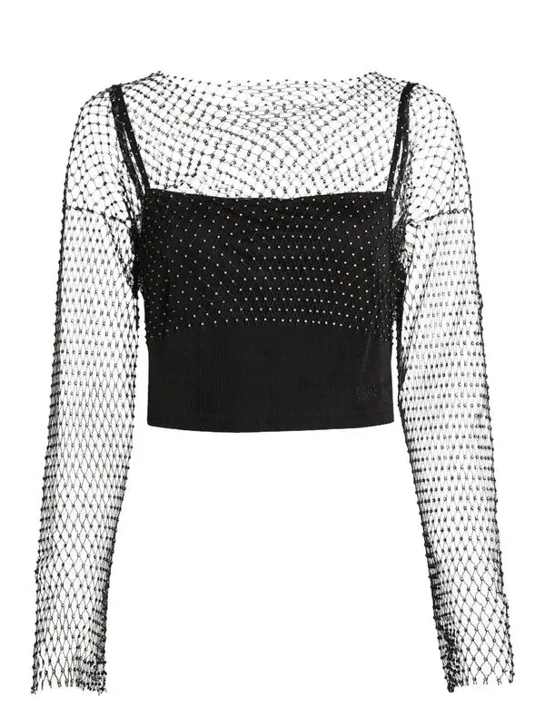 Karl Lagerfeld Embellished Mesh Top - Black