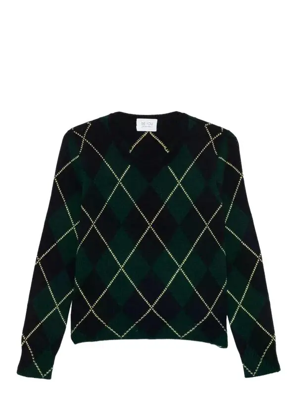 BEYOU Argyle-knit Sweater - Blue