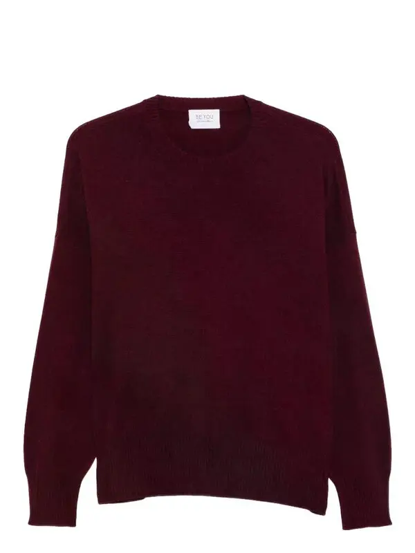 BEYOU Fine-knit Drop-shoulder Sweater - Purple