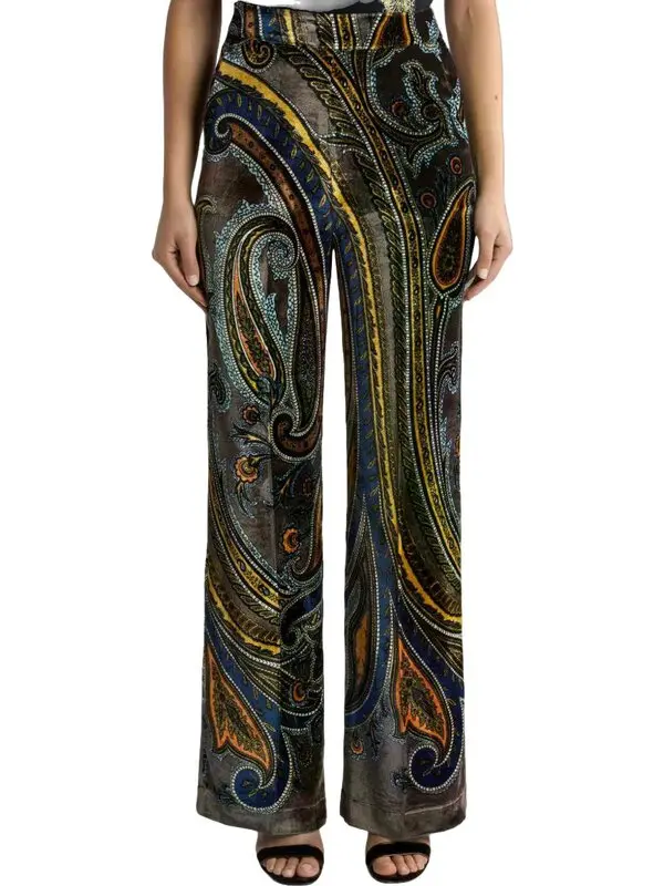 Etro Paisley Motif Velvet Wide-leg Trousers - Grey