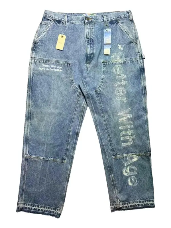 BETTER WITH AGE Hand-beaded Double-knee Jeans - Blue
