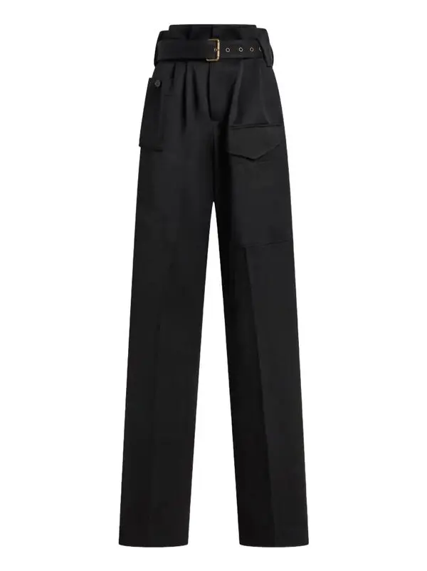 Etro Straight-leg Wool Trousers With Belt And Pockets - Black