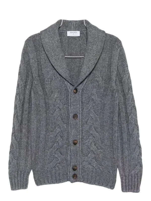 GRAN SASSO Shawl Collar Cable Knit Cardigan - Grey