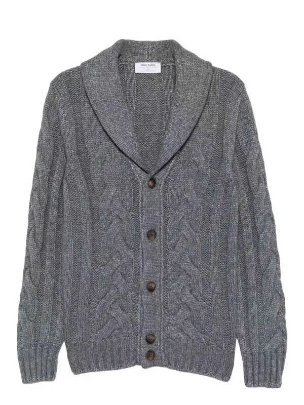 GRAN SASSO Shawl Collar Cable Knit Cardigan - Grey