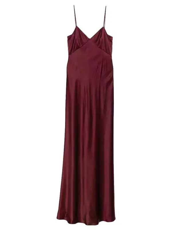 Max Mara Satin Spaghetti Strap Maxi Dress - Red