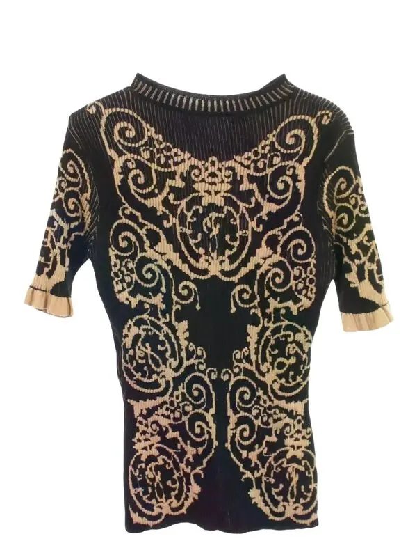 Fendi Rib Knit Patterned Short Sleeve Top - Black