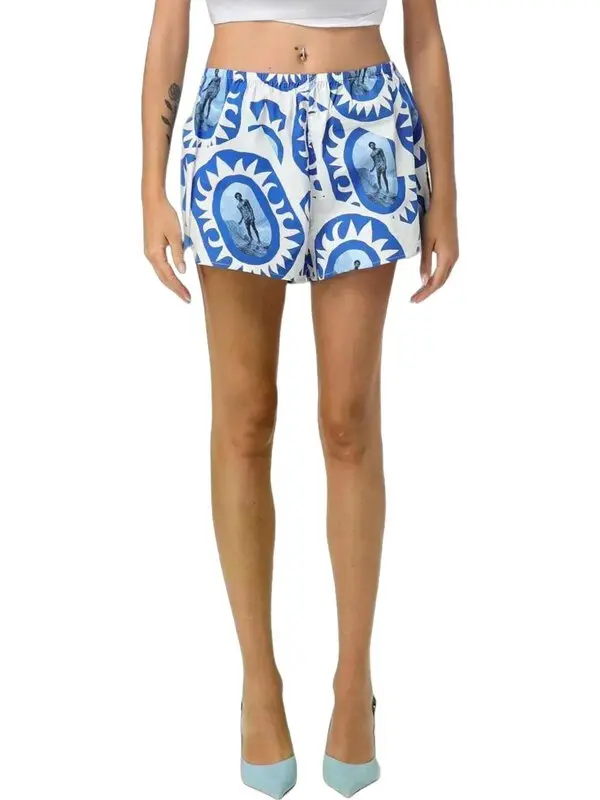 Staud Graphic Print Elasticated Waist Shorts - White