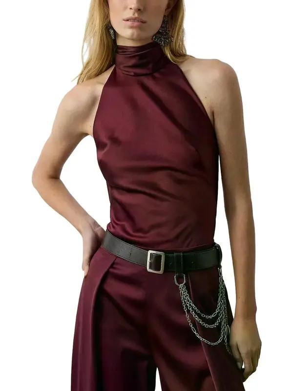 Polo Ralph Lauren Stretch Silk Charmeuse Halter Top - Red