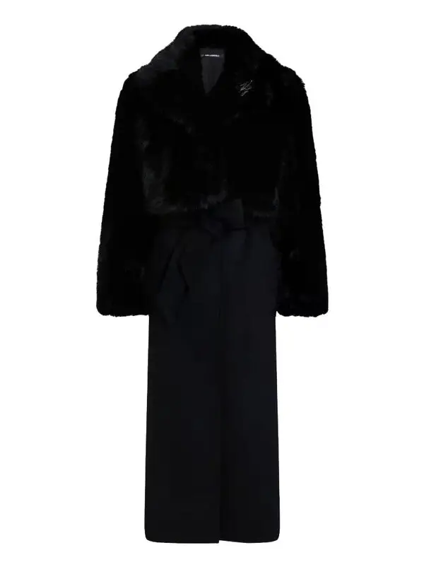 Karl Lagerfeld Belted Faux Fur Coat - Black