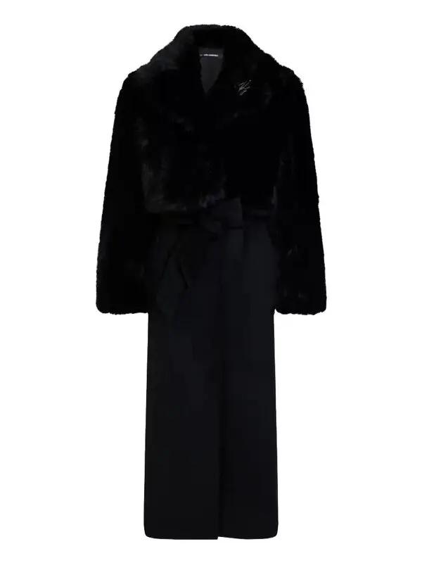 Karl Lagerfeld Belted Faux Fur Coat - Black