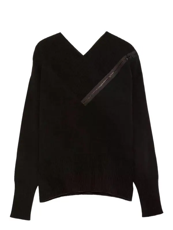 D.exterior Zip-detail V-neck Sweater - Brown