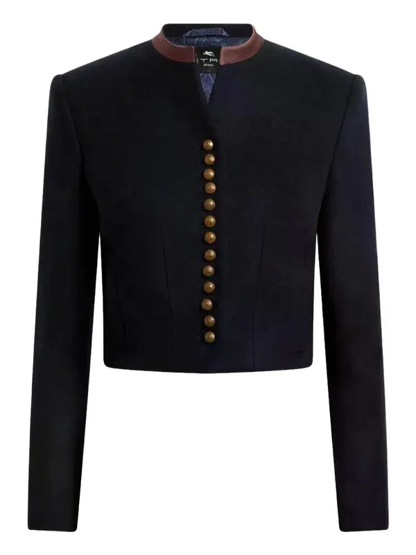 Etro Wool-blend Cloth Cropped Jacket With Pegaso Buttons - Blue