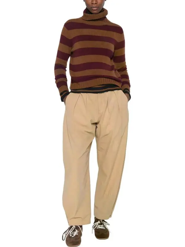 BEYOU Striped Roll-neck Sweater - Brown
