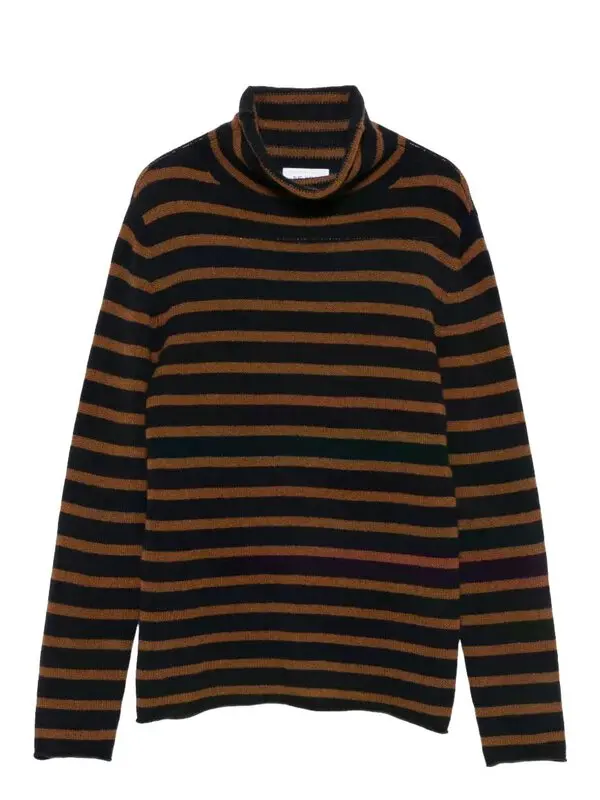 BEYOU Striped Roll-neck Sweater - Blue