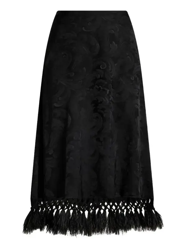 Etro Paisley Jacquard Midi Skirt With Feather Trim - Black