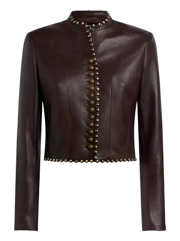 Etro Cropped Leather Jacket With Studs - Red