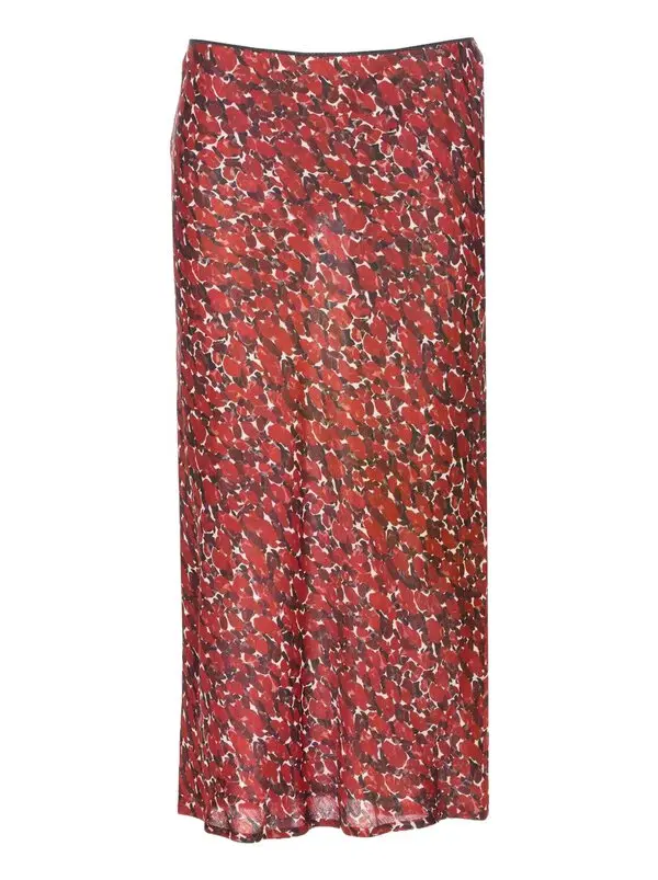 Saint Laurent Printed Silk Midi Skirt - Red